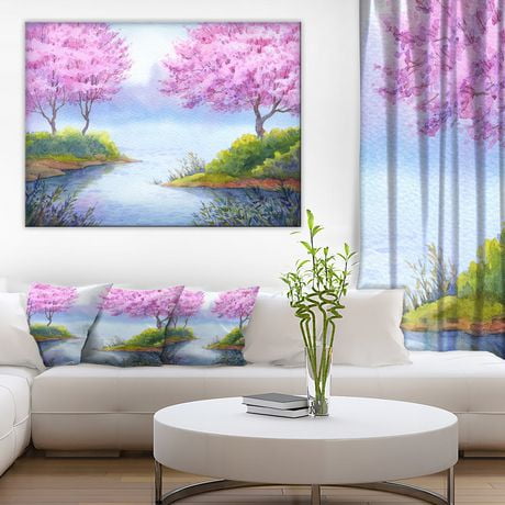 Click here for Design Art Flowering Trees Over Lake Canvas Print... prices