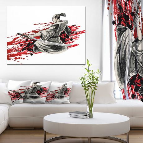 Click here for Design Art Japan Warrior Canvas Print Red 30In X 4... prices