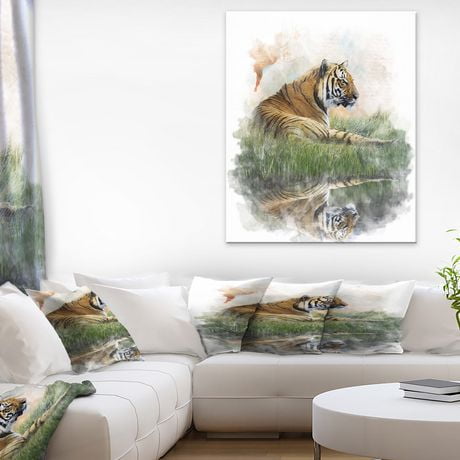 Click here for Design Art Relaxing Tiger Canvas Print Orange Inch... prices