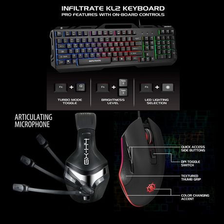Enhance 3 In 1 Gaming Bundle - Infiltrate Stereo Gaming Headset - Kl2 ...
