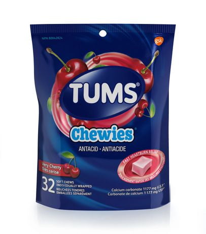 Tums Soft Chews Antacid for Heartburn Relief, 32 pieces, 32 pcs Cherry ...
