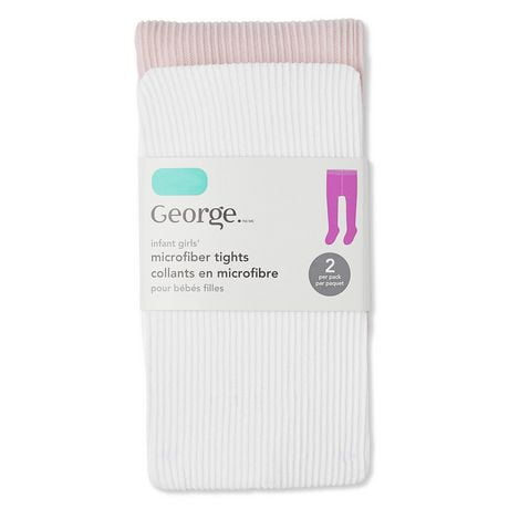 Click here for George Infant Girls Microfibre Tights 2Pk White/Pi... prices