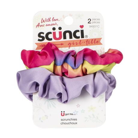 Click here for Scunci 2 Pack Solid Scrunchie Purple  Rainbow prices