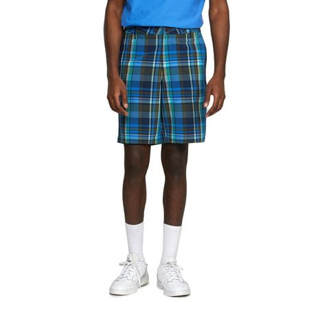 Click here for Mexx Men S Plaid Cotton Stretch Shorts Navy 28 prices