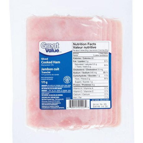 Great Value Sliced Cooked Ham | Walmart Canada
