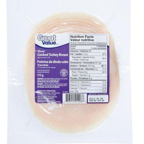 Great Value Sliced Cooked Turkey Breast | Walmart Canada