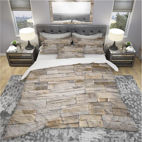 Designart Stone Wall with Beige Bricks Modern & Contemporary Duvet ...