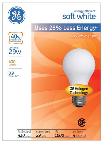 General Electric Ge Energy-Efficient 29W A19 4PK | Walmart Canada