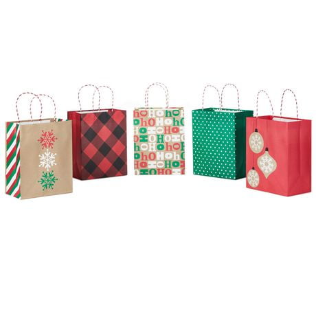 Hallmark Assorted Christmas Gift Bag Bundle, Pack of 5 Medium Bags (Red ...