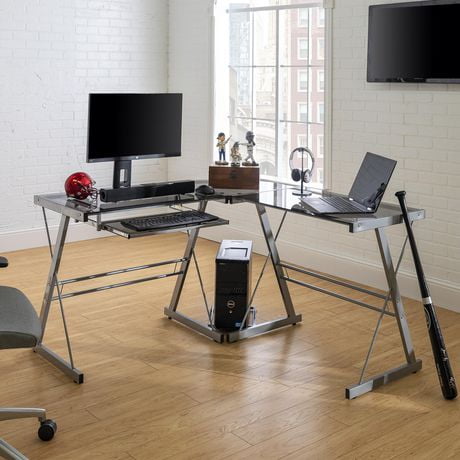 Click here for Manor Park Modern Glass Corner Computer Desk And G... prices
