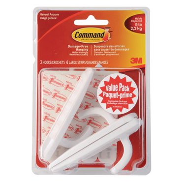 Command™ Utility Hook 17001C-VP, Medium, Value Pack, 6 Hooks, 12 Strips ...