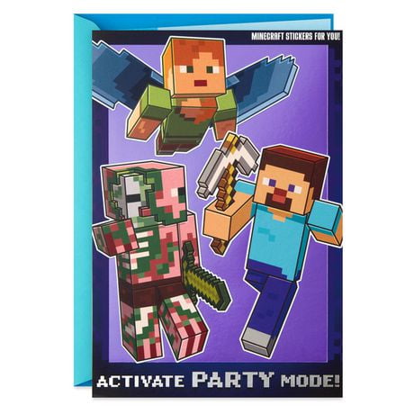 Hallmark Minecraft Birthday Card for Kids with Stickers, Party Mode ...