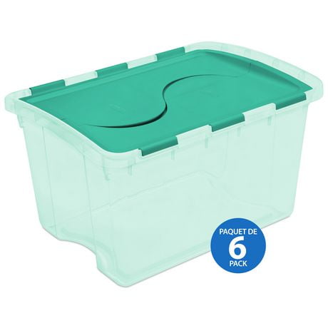 Sterilite 45L Hinged Lid Storage Box- Aqua- 6 Pk - Walmart.ca