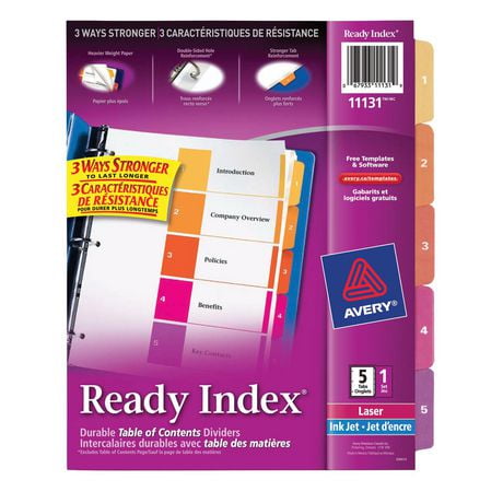 Avery® Ready Index® Table of Contents Dividers 11131, 5-Tab Set ...