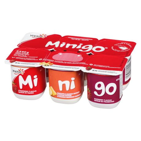 Minigo by Yoplait Strawberry/Pineapple-Mango-Banana/Raspberry Yogurt ...