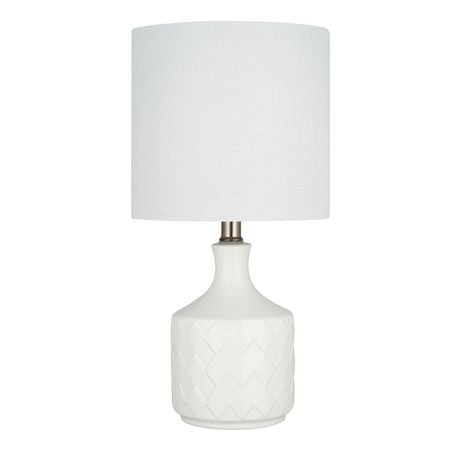 hometrends Glossy White Embossed Ceramic Table Lamp - Walmart.ca
