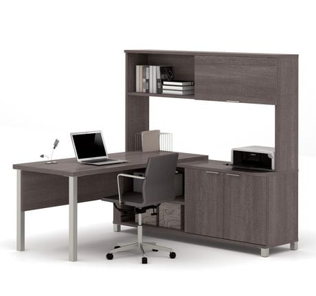 Click here for Bestar Pro-Linea L-Desk With Hutch Bark Gray prices