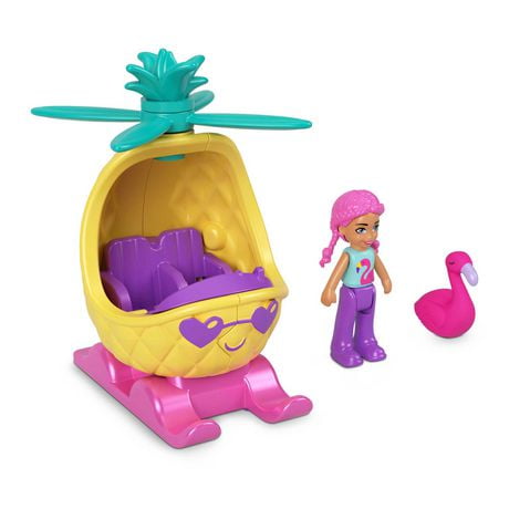 Polly Pocket Micro Doll with Pineapple-Themed Die-cast Helicopter and ...
