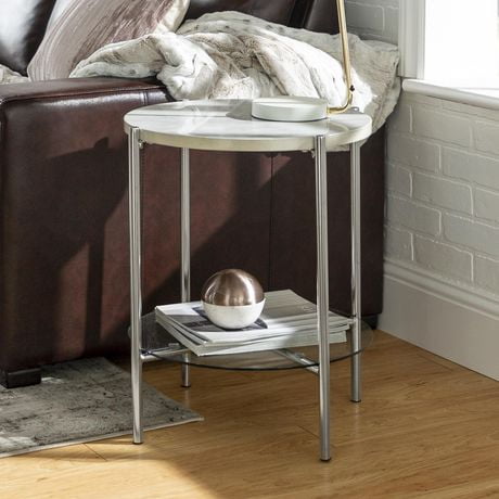 Click here for Manor Park Modern Glam Marble Round Side Table - M... prices