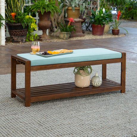 Manor Park Patio Wood Bench with Cushion - Multiple Finishes | Walmart ...