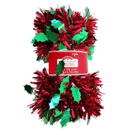 Red Tinsel Garland with Green Holly Leaves | Walmart Canada