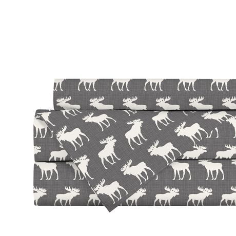 Johnson Home Flannel Sheet Set Moose Walk Blk&White (Queen) | Walmart ...