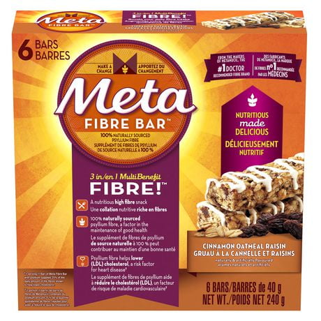 Metamucil Meta Fibre bar 3 in 1 Multi Benefit Fibre - Cinnamon Oatmeal ...