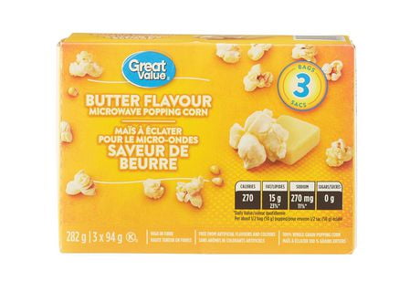Great Value Butter Flavour Microwave Popcorn - Walmart.ca