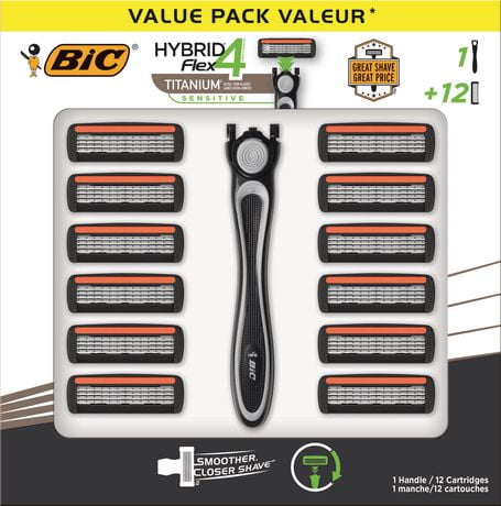 BIC® Flex 4 Hybrid™ Disposable Men's Razor, 4-Blade, 1 handle and 12 ...