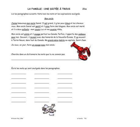 The Fsl Classroom La Famille French Reproducible Teaching Activities ...