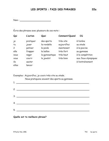 The Fsl Classroom Les Sports French Reproducible Teaching Activities ...