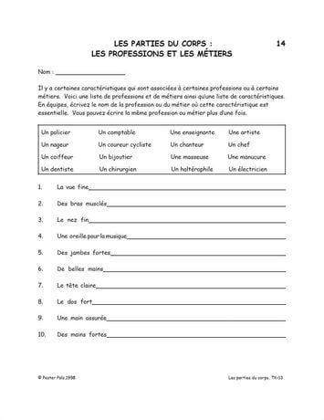 The Fsl Classroom Les Parties Du Corps French Reproducible Teaching ...