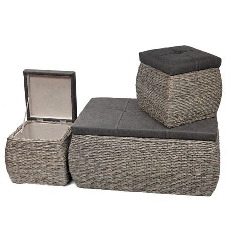 Click here for Ih Casa D Cor Set Of 3 Natural Rush Ottoman Bench... prices