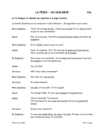 The Fsl Classroom La Pizza French Reproducible Teaching Activities ...