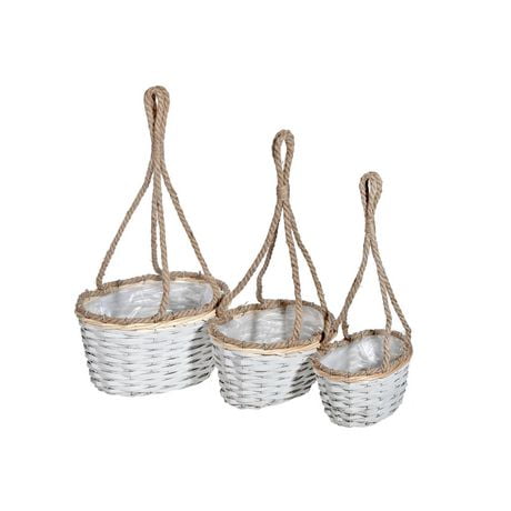 Click here for Ih Casa D Cor 3Pc Hanging White Wicker Planter (Ov... prices