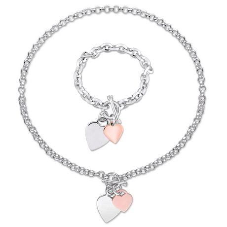 Click here for Asteria 2-Piece Sterling Silver Heart Charm Bracel... prices