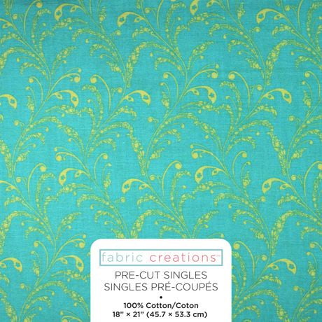 Click here for Fabric Creations Aqua Blue With Yellow Vines Fat Q... prices