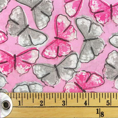 Click here for Fabric Creations Pink With Grey And Pink Butterfli... prices