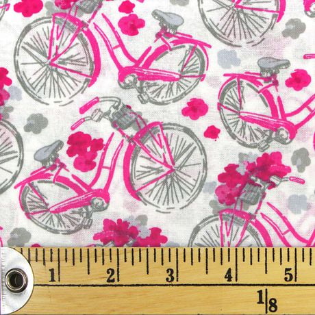 Click here for Fabric Creations White With Pink And Grey Bicycles... prices