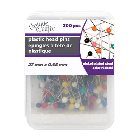 Unique Creativ Assorted Colour Plastic Head Pins, 300 pieces, 27 mm x 0 ...