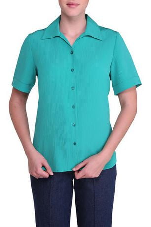 Alia Women's Short Sleeve Collar Button Front Blouse - Walmart.ca