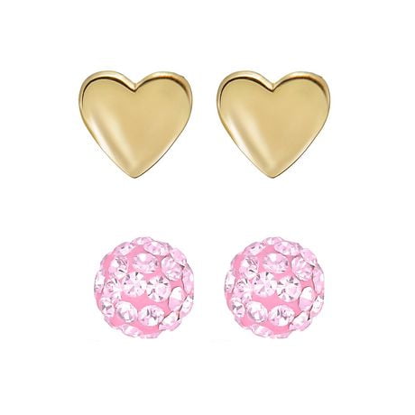 Quintessential 10kt Gold Pink Fireball Stud + Heart Set | Walmart Canada