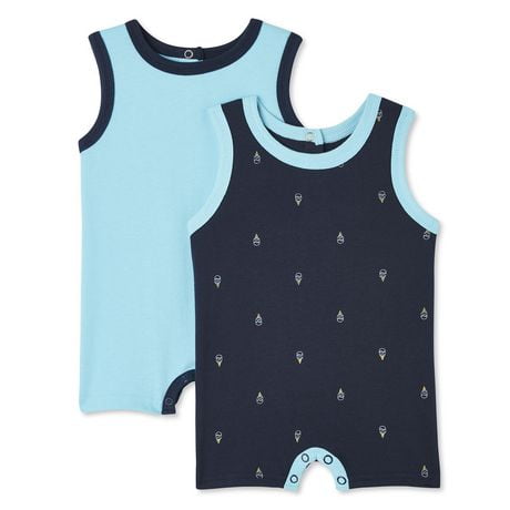 Click here for George Baby Boys Sleeveless Romper 2-Pack Black 3-... prices