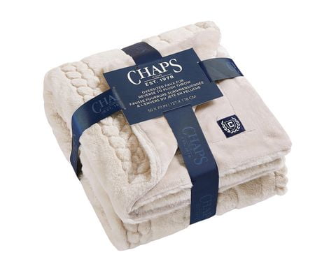 Chaps RABBIT FUR WITH EMBROIDERY REVERSED TO FLANNEL PLUSH THROW ...