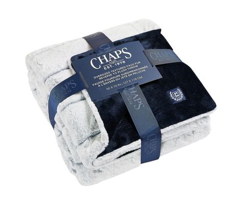 Chaps RABBIT FUR WITH EMBROIDERY REVERSED TO FLANNEL PLUSH THROW ...