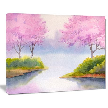 Click here for Design Art Flowering Trees Over River Canvas Print... prices
