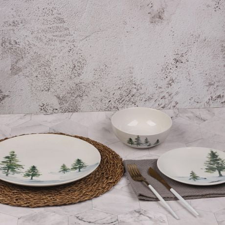 Holiday Time Ceramic Evergreen Dinnerware Set ,12 Pieces - Walmart.ca