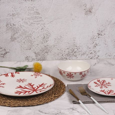 Holiday Time Ceramic Snowflake Dinnerware Set ,12 Pieces, DINNERWARE ...