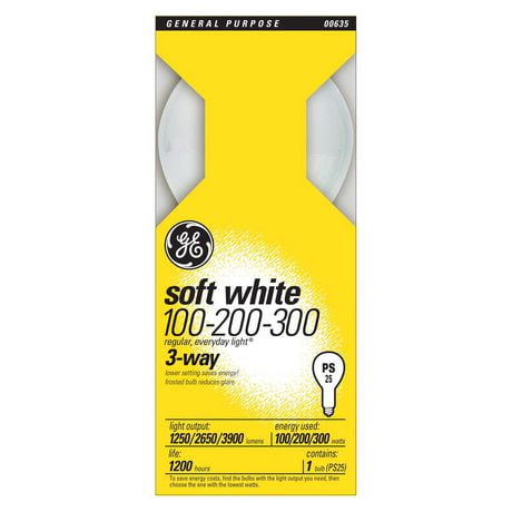 GE Soft White 100/200/300W 3-Way PS25 1pk - Walmart.ca