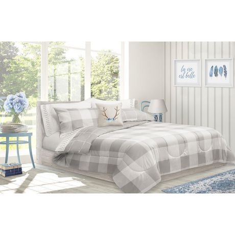 Click here for Safdie & Co. Comforter Set 2Pc Grey Check Grey Twi... prices
